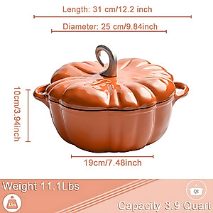 Pumpkin Shaped Ceramic Casserole Dish with Lid, Oven-Safe Enameled Cast Iron Dutch Oven, Halloween-Themed Cookware for Stews, Soups, and Casseroles (3.9 Quart)