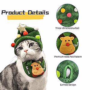 Dog Cat Christmas Outfit Hat Pet Small Dog Bib Costume 3 Pcs Christmas Santa Dog Clothes with Socks Lovely Cat Green Hats Tangcii Funny Puppy Dog Cosplay Outfits Dress Apparel Accessories Set