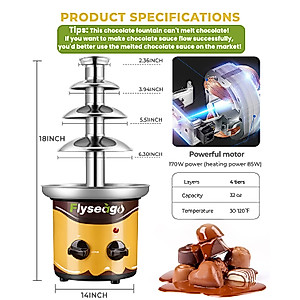 Flyseago Chocolate Fountain Machine 4 Tiers Cheese Fountain Perfect for Nacho Cheese, Chocolate Sauce, Wedding, Party