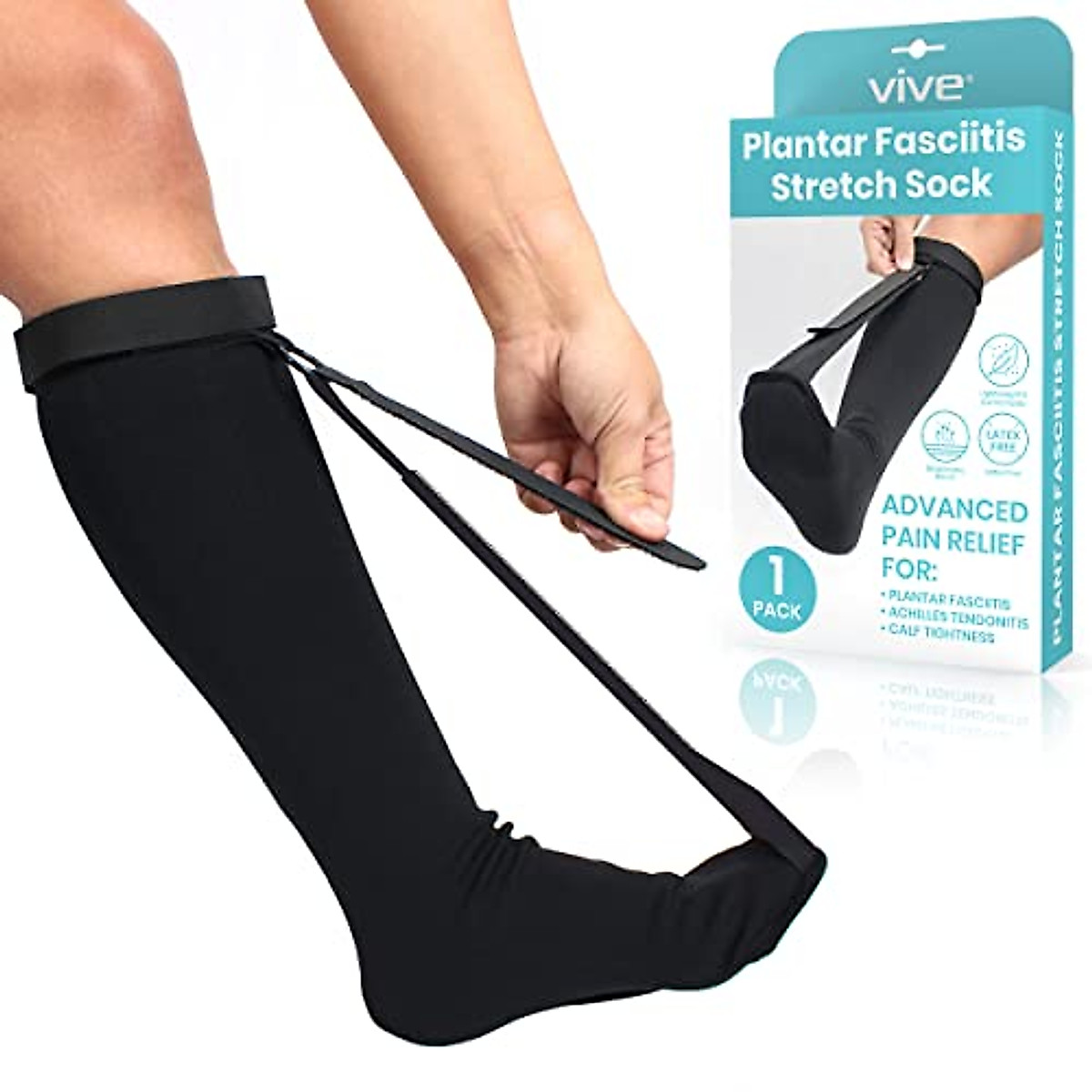 Vive Plantar Fasciitis Stretch Sock - Non Slip Calf Night Relief for Heel, High Arch Pain - Achilles Tendonitis Therapy Foot Support Sleeve Stretcher - Compression Sleeve - Men, Women (L/XL)
