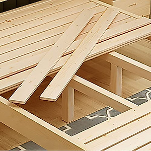 LITFAD Contemporary Pine Wood Platform Bed Natural Wood Bed Frame with Headboard Wooden Slats Support Bed (No Box Spring Needed) - Storage Not Included Single Bed Full-Covered, California King