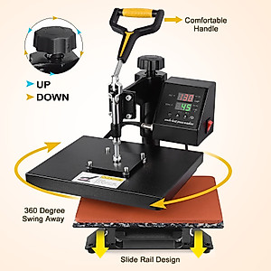 Seeutek Heat Press 12" X 10" Professional Heat Transfer Digital Sublimation Machine 360 Degree Swing Away for T Shirts with Bonus 2 Teflon Sheet