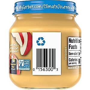 Gerber Natural for Baby 1st Foods Baby Food Jar, Apple, Made with Natural Fruit & Vitamin C, Non-GMO Pureed Baby Food, 4-Ounce Glass Jar (Pack of 10 Jars)
