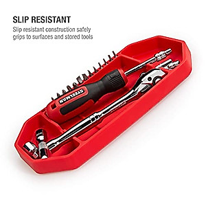 Steelman Flexible Silicone Non-Slip/High Grip Tool Organizer Storage Tray, 3 Storage Compartments and 15 Hex Bit Holes, Non-Magnetic, Non-Marring, Chemical-Resistant, Easy Wash, Small