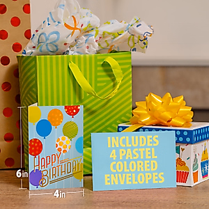 Solpla 24 Pack Assorted Birthday Cards with Gold Foil, Messages, Envelopes, and Stickers | 4x6 Inch Happy Birthday Cards Bulk for Family, Kids, Friends, Work, and Office Celebrations.