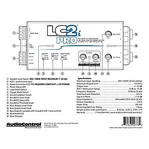 AudioControl LC2i PRO 2-Channel Line Output Converter with Impedance Matching, AccuBASS, GTO, Audio Signal Sense, 12V Turn-On and ACR-1 Dash Remote Subwoofer Control