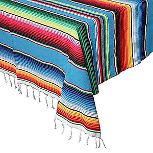 AerWo 59 x 84 Inch Mexican Tablecloth Mexican Serape Blanket for Mexican Party Wedding Cinco De Mayo Fiesta Decorations Outdoor Picnics Dining Table Cover, Large Square Cotton Fringe Table Cloth