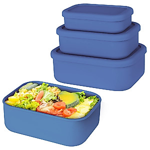 Keweis Silicone Food Storage Containers, Set of 3 Silicone Bento Lunch Box Containers with Lids, Hard-Shell Silicone, Airtight, Microwave, Dishwasher and Freezer Safe (10oz, 23.6oz, 44oz)