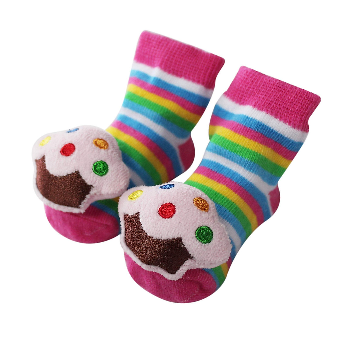 PUPPET Baby Girl Rattle Socks Set for 0-6 Months Cute Infant Socks with Plush Bunny Design