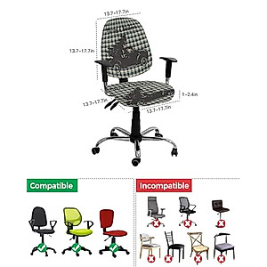 Christmas Truck Office Chair Cover Stretchable Computer Chair Seat Cover Backrest Slipcovers, Stretchable Rotating Desk Chair Seat Cushion Split Protectors Xmas Tree Snowflake Blackish Green Plaid