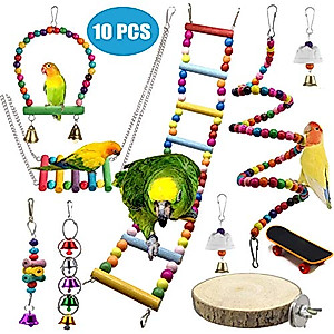 VolksRose Bird Swing Toys 10 Packs, Parrot Hammock Bell Toys Parrot Cage Toy Bird Perch with Wood Beads Hanging for Small Parakeets, Cockatiels, Conures, Budgie, Macaws, Parrots, Mynah, Love Birds