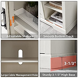 OKD TV Stand for 65+ Inch TV, Modern Farmhouse Entertainment Center with Sliding Barn Door, Wood Rustic Media Console Cabinet with Adjustable Shelf for Living Room, Antique White