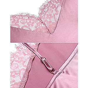 Ekouaer Women's Satin Lace Trim Slip Chemise Nightgown, Pink, Medium