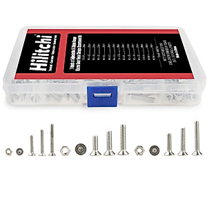 Hilitchi 460-Piece Metric M3 M4 M5 Hex Socket Flat Head Countersunk Bolts Screw Nut Assortment Kit - 304 Stainless Steel