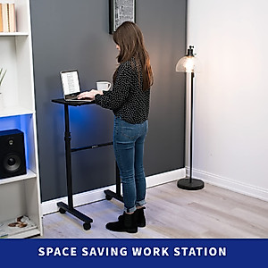 VIVO Height Adjustable 28 x 14 inch Standing Desk Cart for Laptop Office Work, Stationary Training Exercise Bike Use, Small Mobile Workstation with Locking Wheels, Black, CART-V01BK