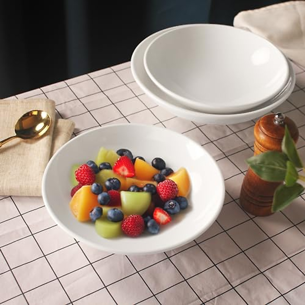 Creativity Home Pasta Bowls 28 OZ, Large Salad Bowls and Serving Bowls, Soup Bowl, Ceramic Pasta Plates, Set of 4, White 8.1 Inch