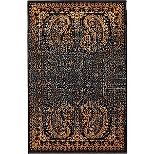 Unique Loom Imperial Collection Paisley, Distressed, Border, Vintage, Modern, Abstract Area Rug, 2 x 3 ft, Black/Orange