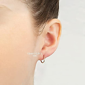 14k Yellow Gold Women's Endless Tube Hoop Earrings 1mm Thick x 10mm Diameter
