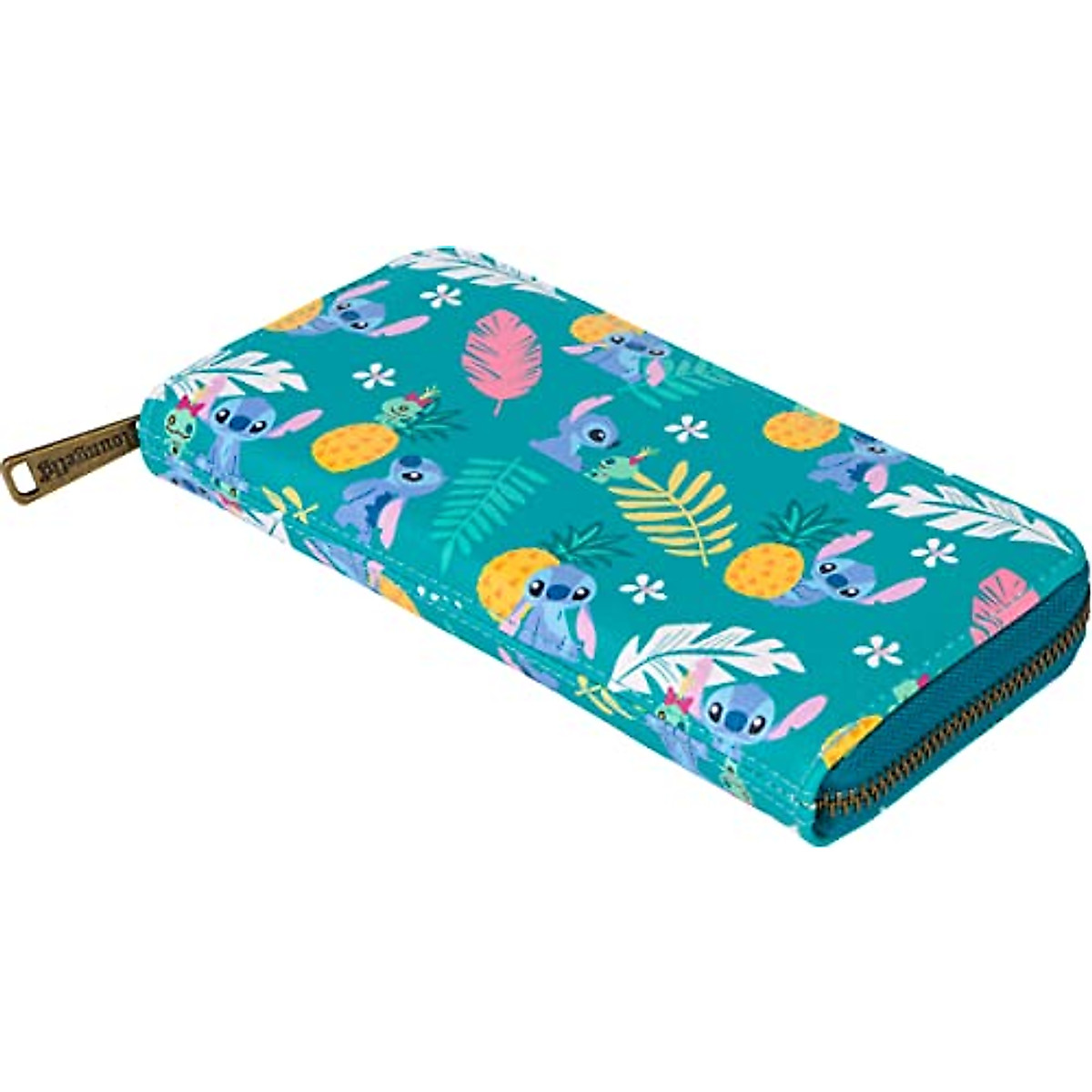Loungefly Disney Stitch Tropical Print Faux Leather Wallet - Accordion Style & Zip Around