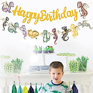 Dragon Birthday Party Banners 2Pcs Dragon Cutout Banners Fantasy Dragon Party Hanging Decorations Gold Dragon Party Banner for Dragon Knight Baby Shower Supplies