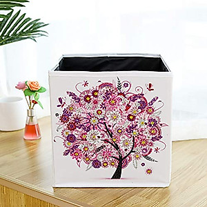 Storage Cubes Baskets with DIY Diamond Painting Kits, Folding Container Storage with Tree Pattern Art Craft Diamond Embroidery Paintings Great for Home Drawer Organizers and Storage