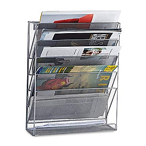 Relaxdays Wall Mount Magazine Rack, 10.5 x 32.5 x 40.5 cm, Silver