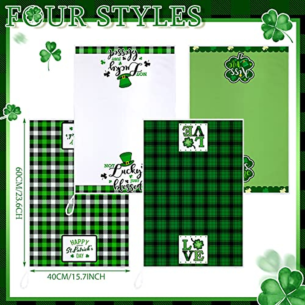 4 Pcs St Patrick's Day Dish Towel Kitchen Towel Absorbent Fast Drying Cloth Decorative St Patrick's Day Gnomes Tea Towels Decorative Dishcloths for Kitchen Bathroom Home, 16 x 24 Inch (Cute Style)