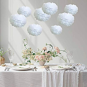 ANSOMO White Tissue Paper Pom Poms Flowers Party Decorations 12" 10" 8" 6" Pack of 12