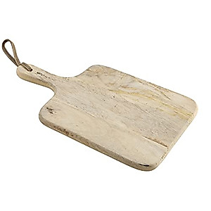Artisinal Kitchen Natural Wood Cutting Boards, Set of 2, Mango Wood, Stitched Leather Hanging Straps, Each Over 1 Ft 16 1/2 and 14 1/2 Inches Long, by WHW