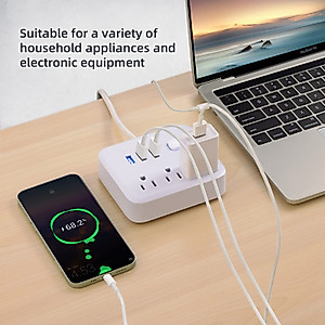 USB Flat Plug power strip]Extension Cord with 3 Outlets 3 USB Ports(Smart 2.1 A), 4ft Power Cord,UL Compact