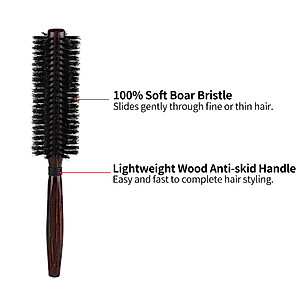 PERFEHAIR Round Boar Bristle Hair Brush-1.8 Inch, Blow Drying & Styling Soft Natural Boars Wooden Hairbrush for Women & Men's Short Fine Hair, Beard