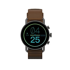 Skagen Falster Men's Gen 6 Stainless Steel Smartwatch Powered with Wear OS by Google with Speaker, Heart Rate, GPS, NFC, and Smartphone Notifications, Color: Smoke/Tan (Model: SKT5304V)