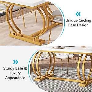 Tribesigns Modern Dining Table, 70.9 inches Wood Dinner Room Table for 6-8 People, Rectangular Kitchen Table with Gold Metal Circular Base for Kitchen, Dining Room, Living Room, White & Gold
