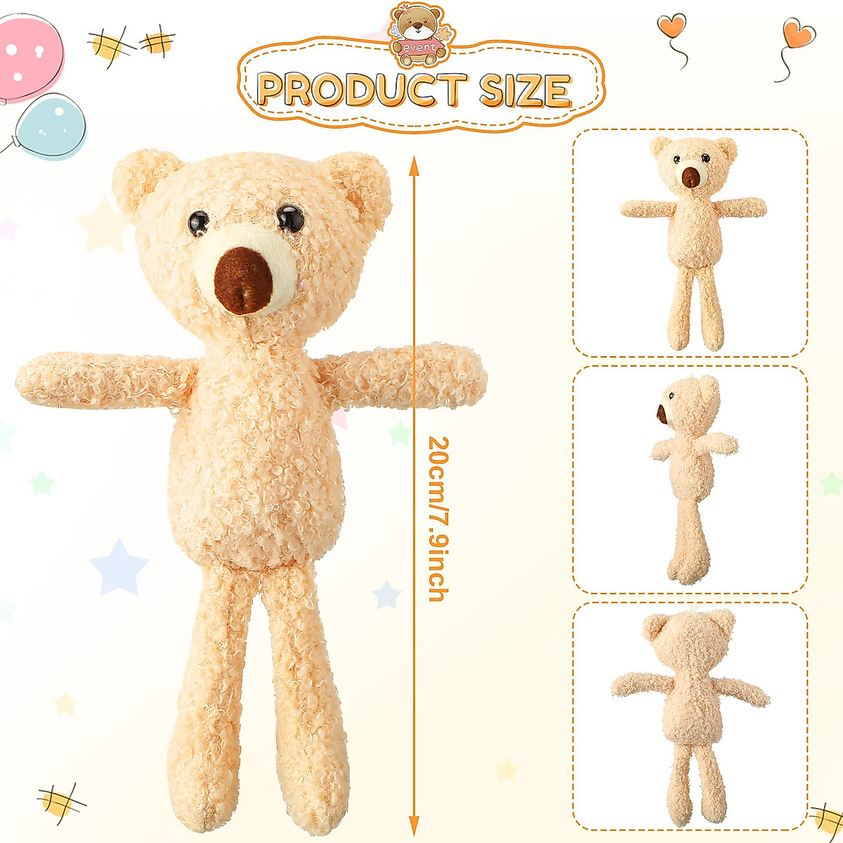 20 Pcs Mini Bear Stuffed Animal 8 Inch Small Stuffed Bear Plush Cute Bear Plush Toys for Birthday Wedding Valentines Day Decorations Craft DIY Accessory Party Favors Supplies (Purple, Beige)