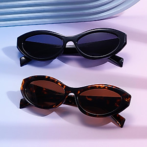 TIANYESY Sunglasses Womens Trend Men Retro Oval Sunnies Fashion Sun Glasses Shades (Black+leopard print brown)