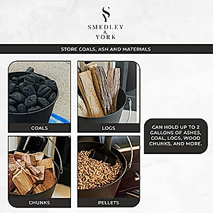 Smedley & York 2.15 Gallon Black Ash Bucket and Fireplace Tool Set with Lid, Shovel & Broom