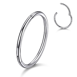 KeyStyle Surgical Steel Sleeper Tiny Hoop Earrings, Womens Nose Ring Septum Ring Helix Ring Daith Ring Lip Ring, 9mm