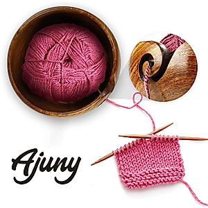 Ajuny Handmade Large Wooden Yarn Bowl with Holes Crochet Wool Ball Holder Elegant Design Decorative Knitting Bowl Storage Crocheting Accessories Gifts