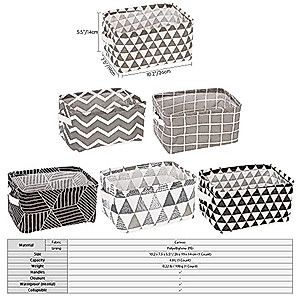 Sea Team 6-Pack Collapsible Small Canvas Fabric Storage Basket with Handles, Rectangle Mini Storage Box, Cube, Foldable Shelf Basket, Closet, Desk, Drawer Organizer for Nursery, Home, Office, Mono