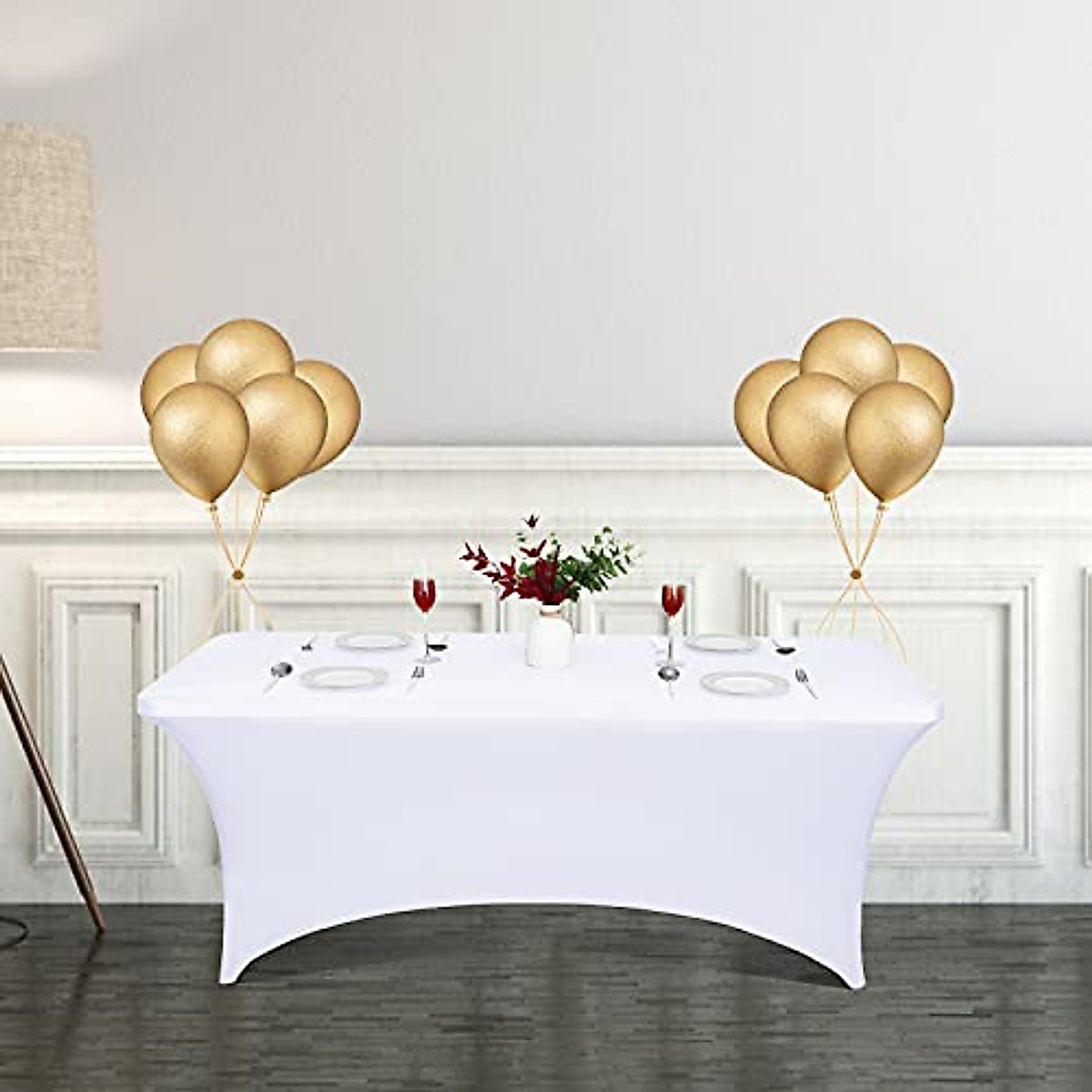 Pzzpzs Spandex Table Cover Fitted Rectangle 6FT Folding Tables Stretchable Fabric Lycra Tablecloth for Wedding, White