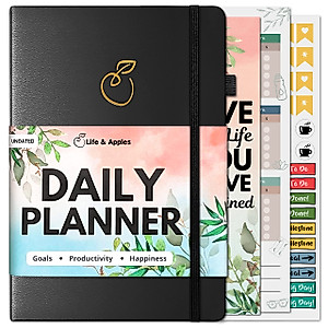 Life & Apples Growth Planner - Daily Planner for Productivity, Time Management and Goals - Undated 13 Weeks Goal Planner with Gratitude, Goal Focus and Hourly Agenda (Black)