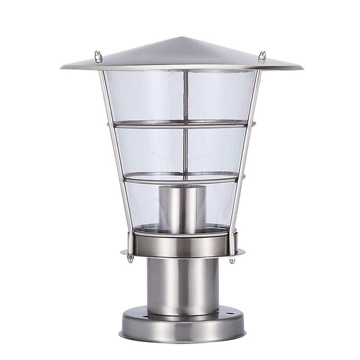 XMFXIAO Stainless Steel Silver Lawn Waterproof E27 Outdoor Acrylic Column Head lamp Modern Minimalist European Cylindrical lamp Garden Gate Street Park Home Villa Lighting Pillar lamp