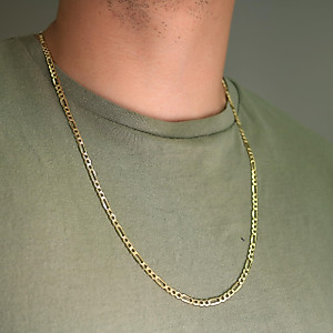 Nuragold 14k Yellow Gold 4.5mm Figaro Chain Link Pendant Necklace, Mens Womens Jewelry 16" 18" 20" 22" 24" 26" 28" 30"