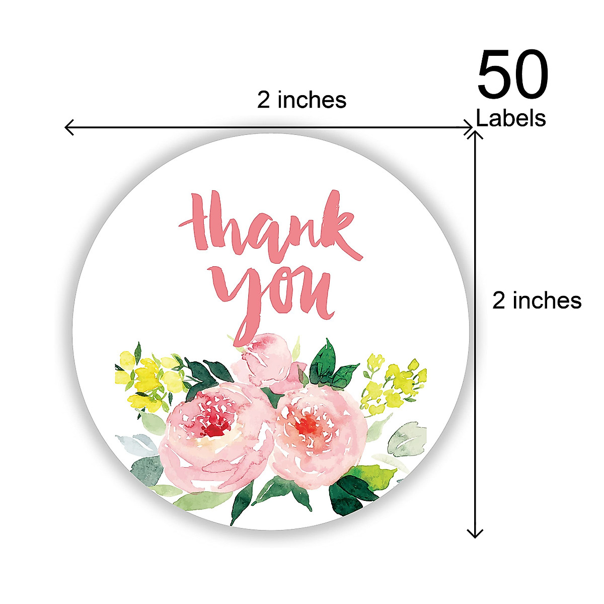 Pink Flower Thank You Stickers, 2 inch 50PCS Self-Adhesive Thank You Labels Great for Wedding, Small Business, Bakeries, Handmade Goods, Birthday Party Favors Labels & Mailing Supplies.