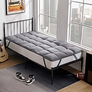 SLEEP ZONE Cooling Mattress Topper Twin Size Quilted Fitted Mattress Pad Cover, Soft Fluffy Down Alternative Pillow Top Bed Topper Deep Pocket 8-21 Inch (Grey, Twin)