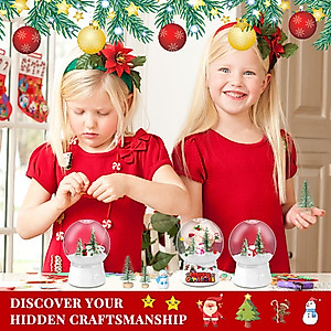 6 Pieces 4 Inch Plastic Snow Globes Clear Water Globes with Screw Off Cap DIY Snow Globes Water Globe Jar with Christmas and Diamond Sticker for DIY Crafts Home Decoration