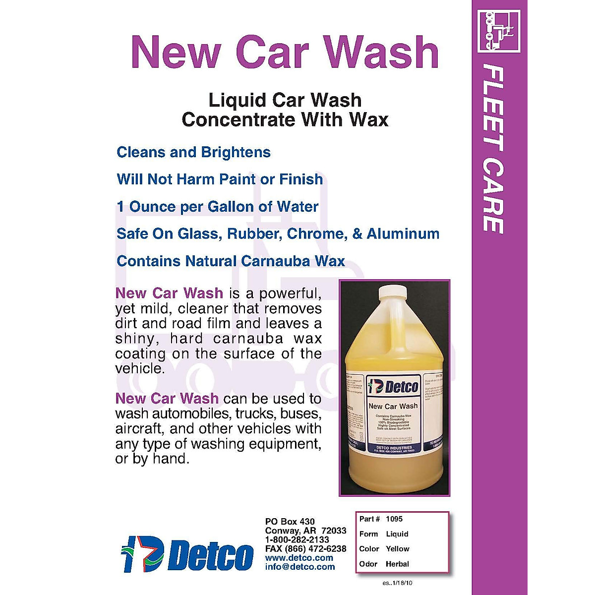 New CAR WASH - Concentrated Soap with Carnauba Wax for RV, School Buses, ATV, Boat, Motorcycle, Detailing, Cleaning- 1oz. per Gallon