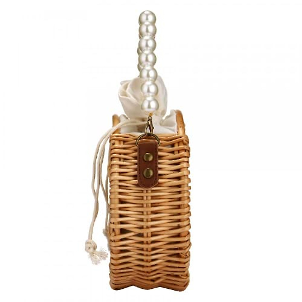 Round Rattan Bag, Pearl Purse, Summer Tote Bag, Top Handle Handbag, Beach Bag Purse for Women, Top Handle Handbag