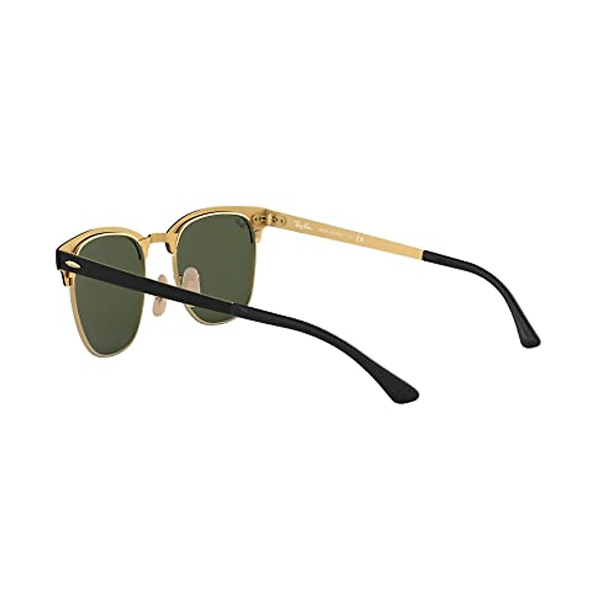 Ray-Ban RB3716 Clubmaster Metal Square Sunglasses, Black On Gold/G-15 Green, 51 mm
