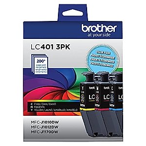 Brother Genuine LC401 Standard Yield 3-Pack Ink Cartridges â€“ Includes 1 Cartridge Each of Cyan, Magenta and Yellow , 3 Count (Pack of 1)